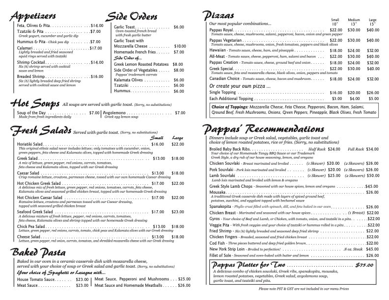 Menu - Pappas Greek Food